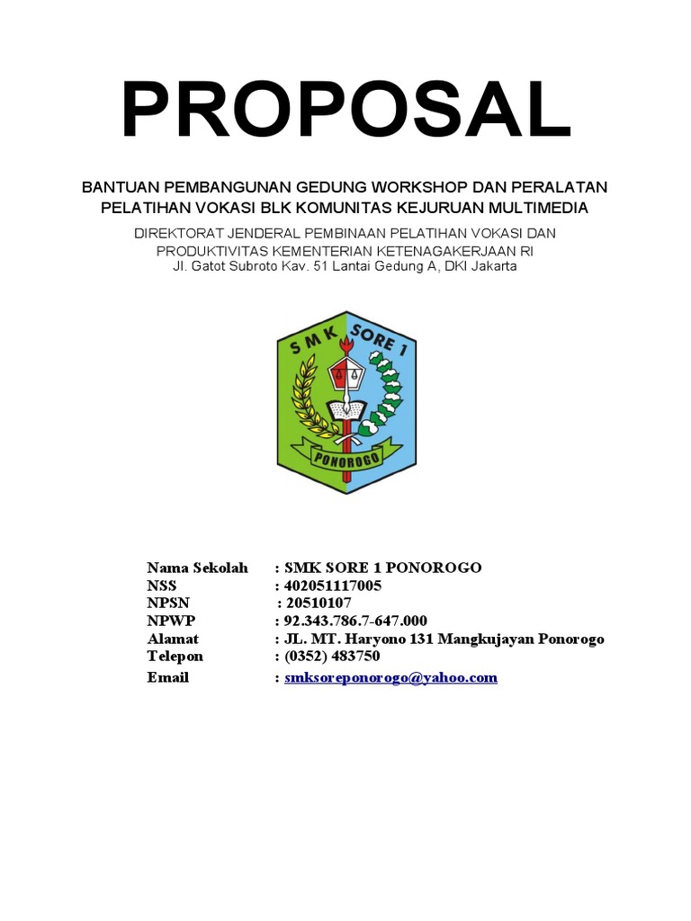 Proposal Gedung Work Shop & Peralatan Pelatihan BLK 2022 SMK Sore 1 ...