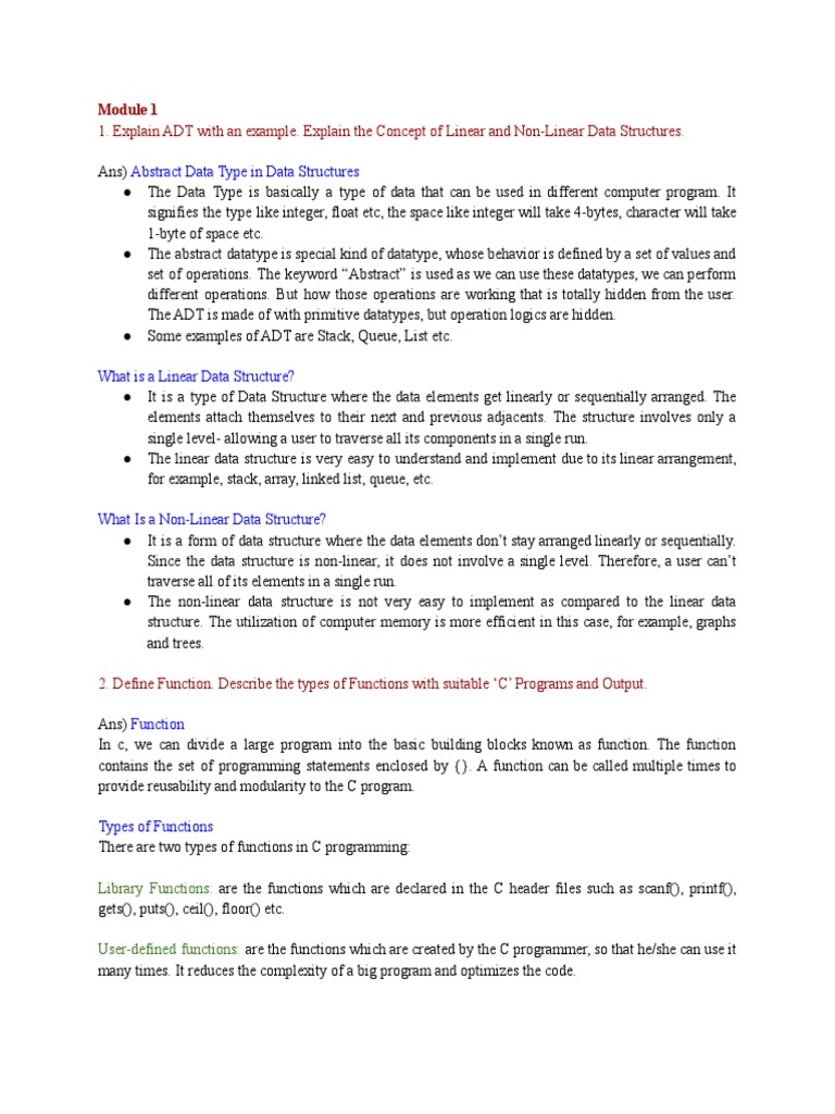 DSC Answer Bank | PDF | Queue (Abstract Data Type) | Data Type