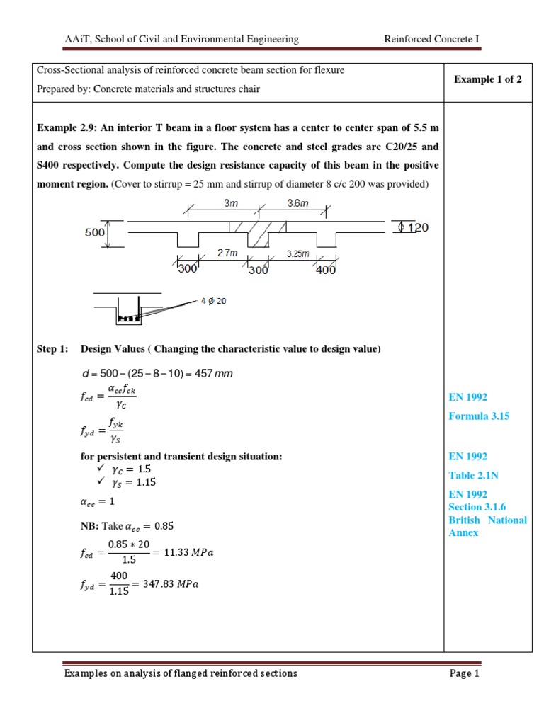 rc1 2015 16 Chapter Two Example On Analysis of Flanged Reinforced Beam Sections | PDF | Bending ...