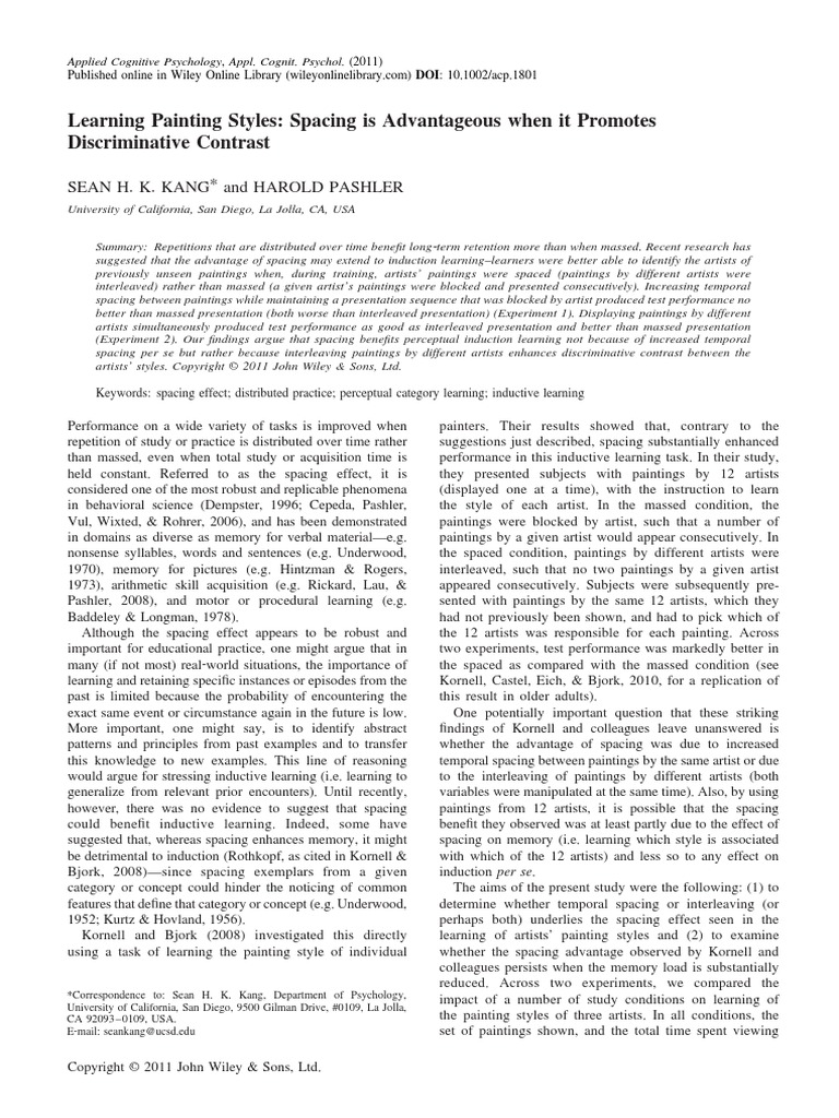 30565-Kang - Pashler.2012 Simultaneous Presentation | PDF | Learning | Experiment