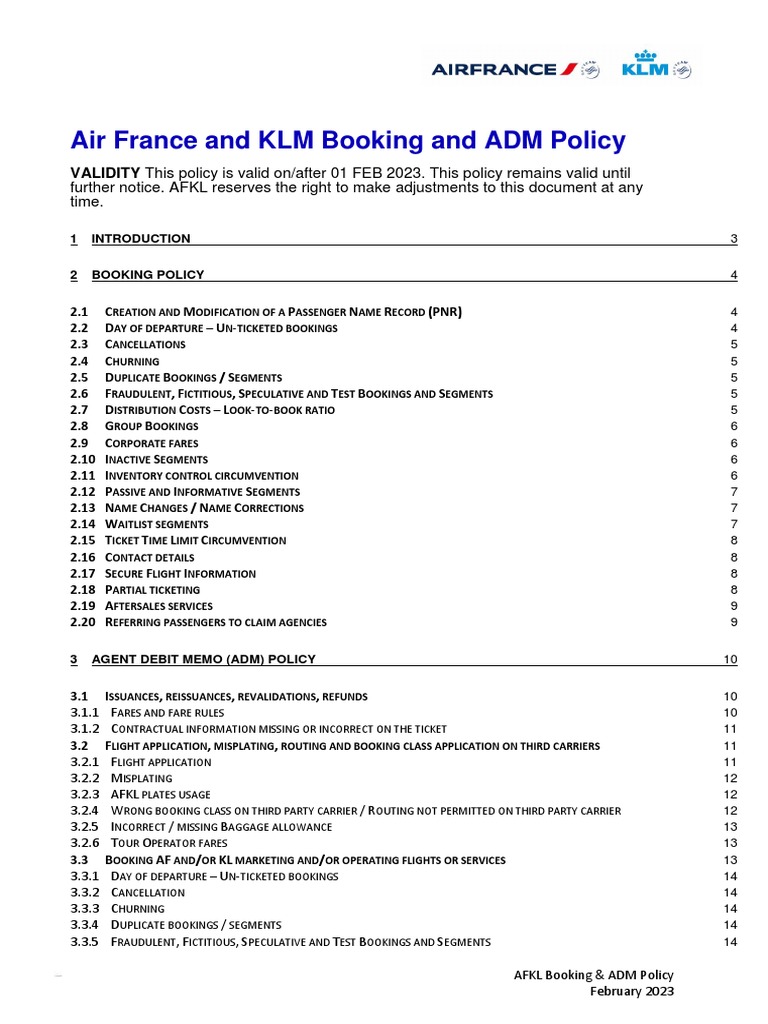 AFKL Booking and ADM Policy Overview | PDF | Airlines | Transport