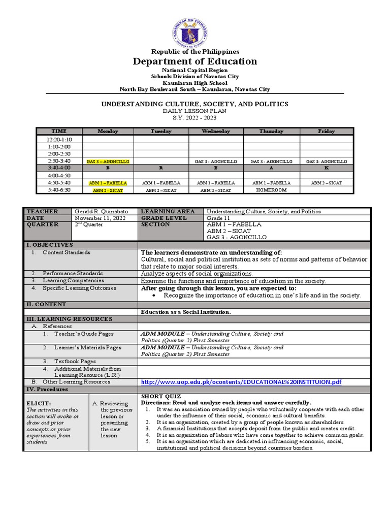 DLP UCSP Education Mon | PDF | Schools | Vocational Education