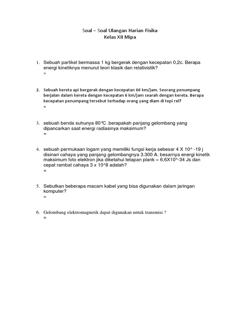 Soal Ulangan Fisika Kelas XII Mipa | PDF