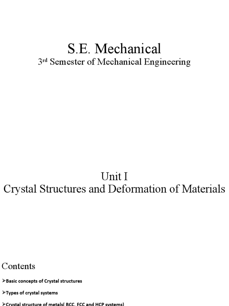 Emm Unit 1 | PDF | Deformation (Engineering) | Crystal Structure