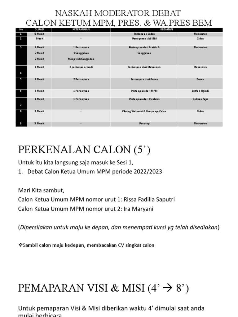 Naskah Debat Calon MPM dan BEM 2022/2023 | PDF | Karier & Perkembangan