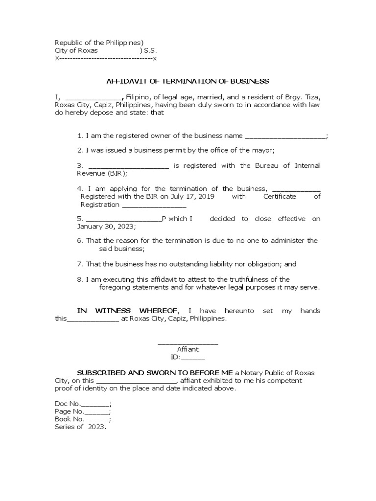 Philippines Business Termination Affidavit | PDF