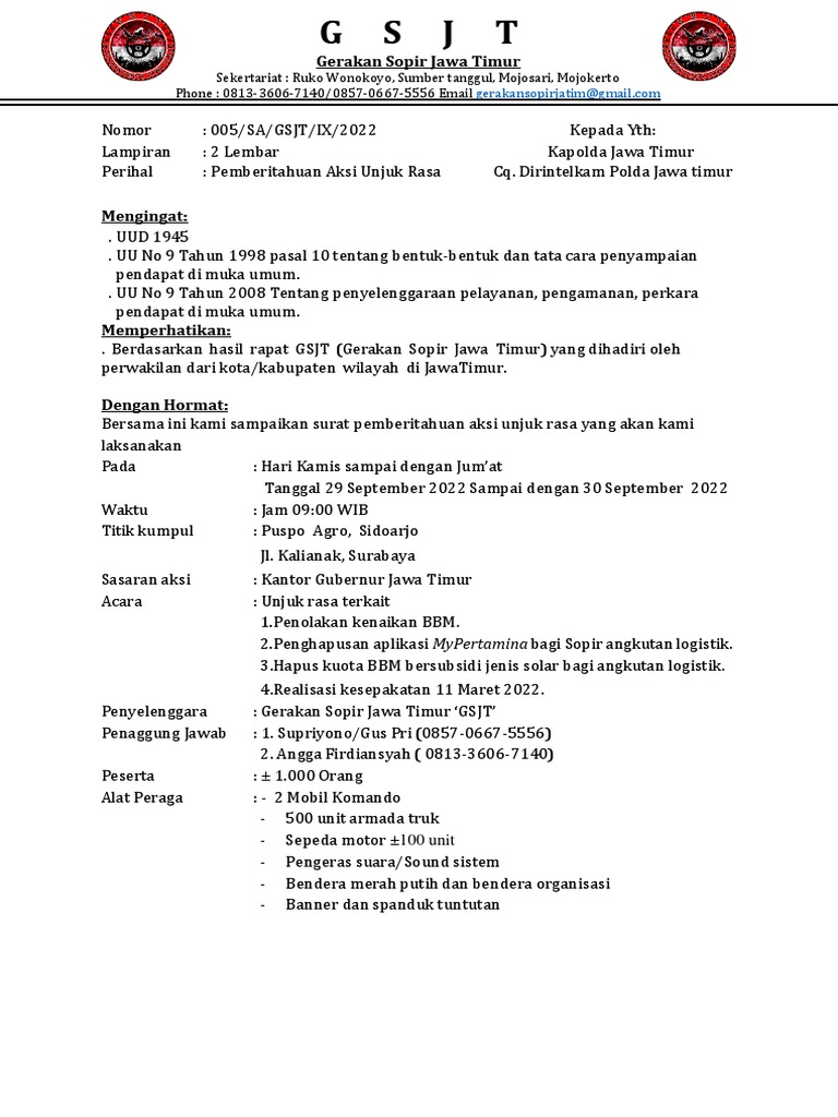 Surat Pemberitahuan Aksi 29-30 Sept 2022 | PDF | Perjalanan