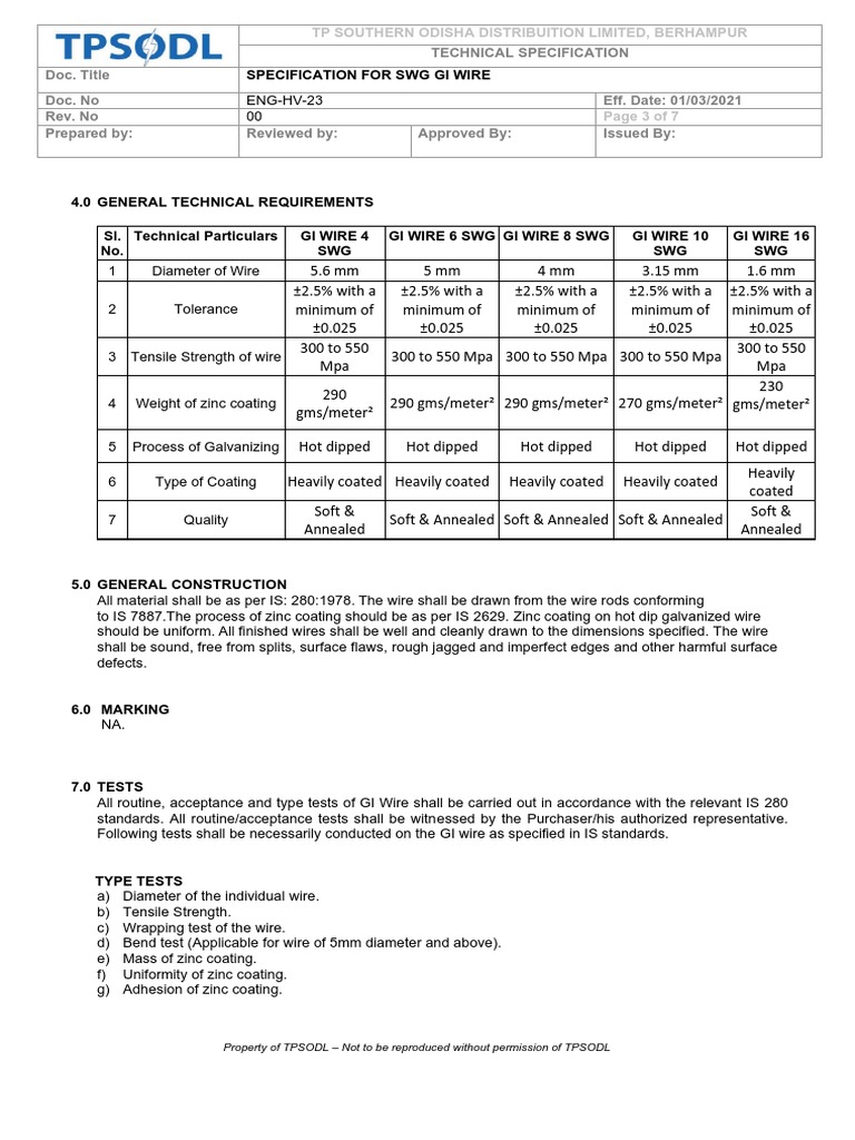 Ts Tpsodl Gi Wire | Download Free PDF | Wire | Mechanical Engineering