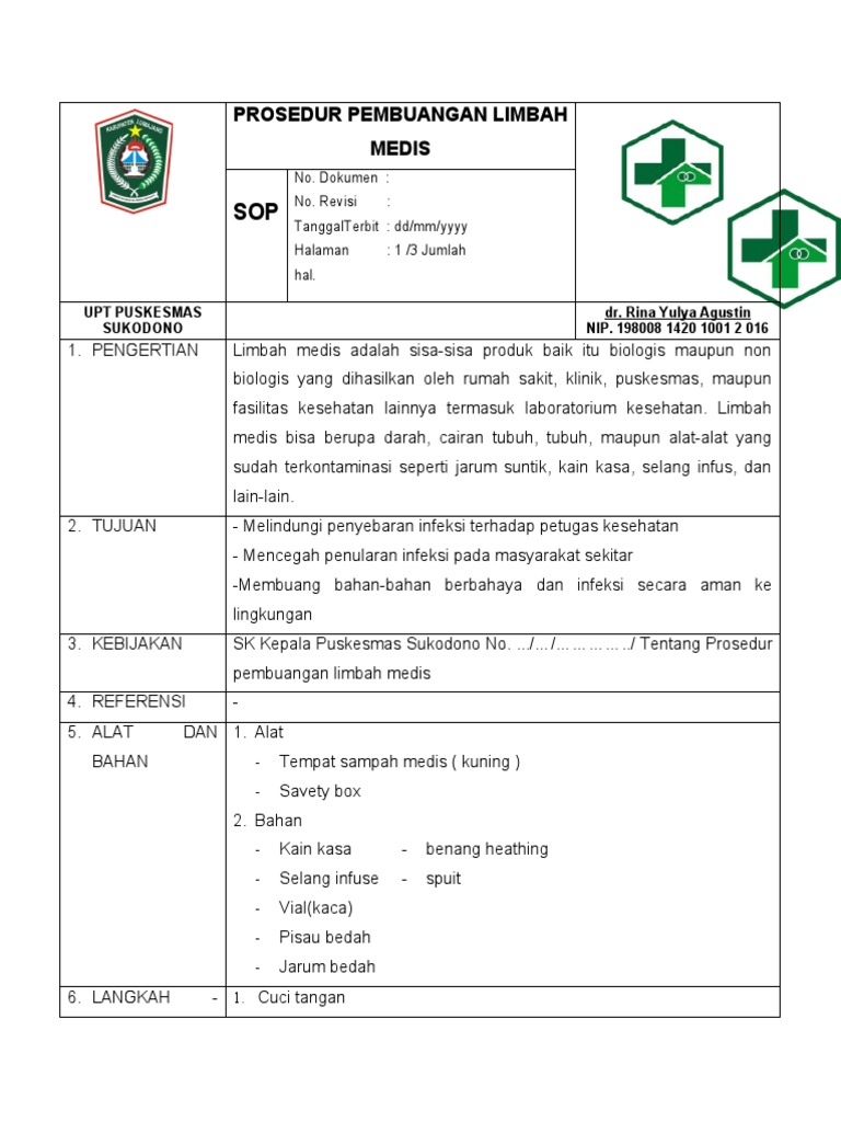 Sop Pembuangan Limbah Medis | PDF | Kesehatan Holistik | Sains & Matematika