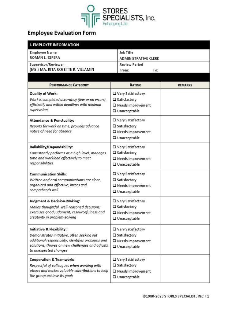 Employee Evaluation Form | PDF
