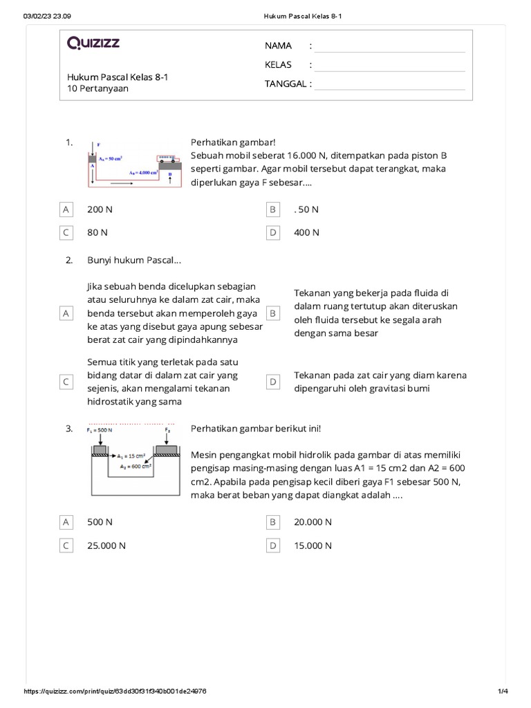 Kuis Hukum Pascal Kelas 8-1 | PDF