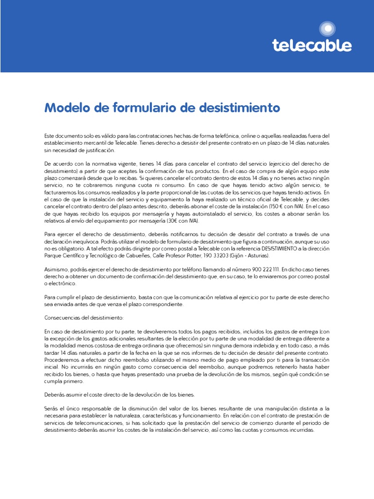 Derecho de Desistimiento en Telecable | PDF | Industrias de servicio