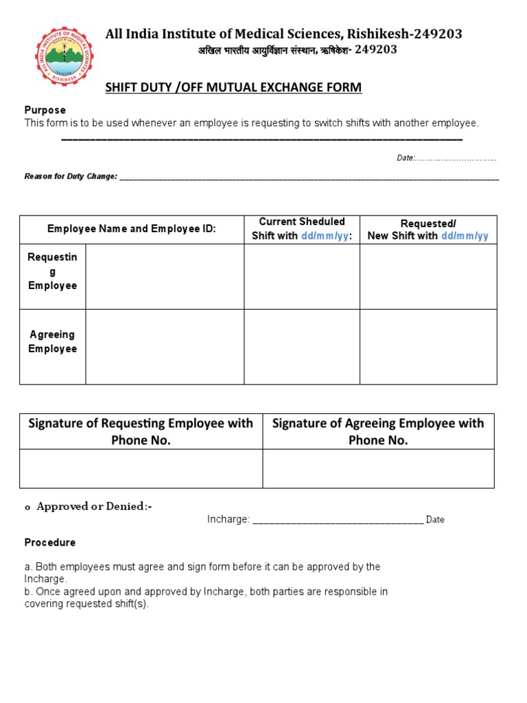 Shift Duty Exchange Application Form | PDF | Business
