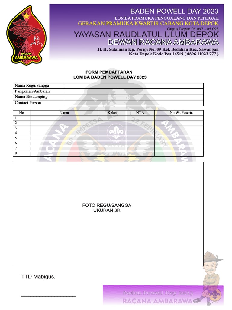 Form Administrasi Regu - Sangga BPD 2023 Racana Ambarawa | PDF