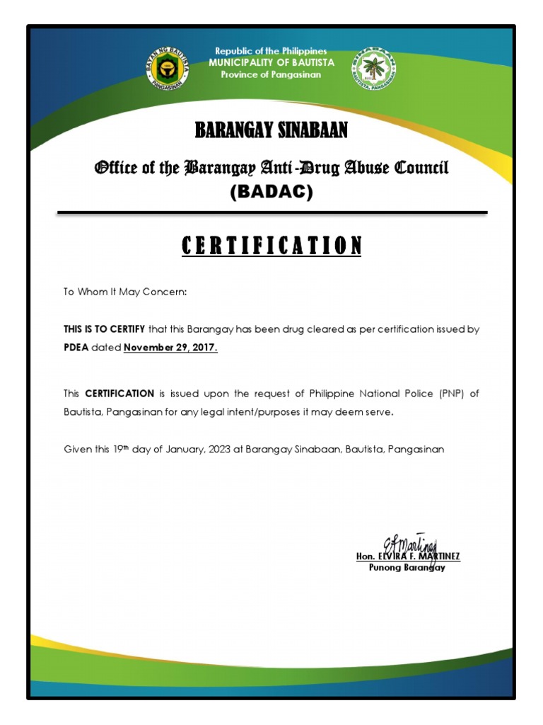 BADAC Drug Clearance Certification | PDF
