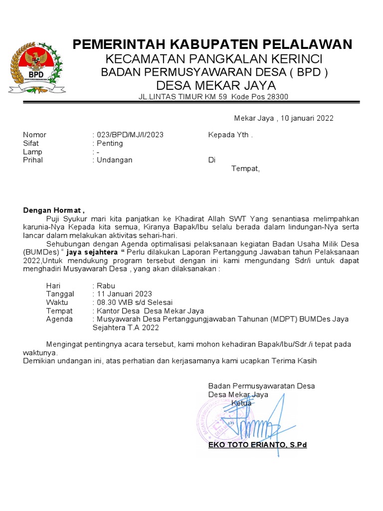 Undangan Musdes MDPT 2022 | PDF