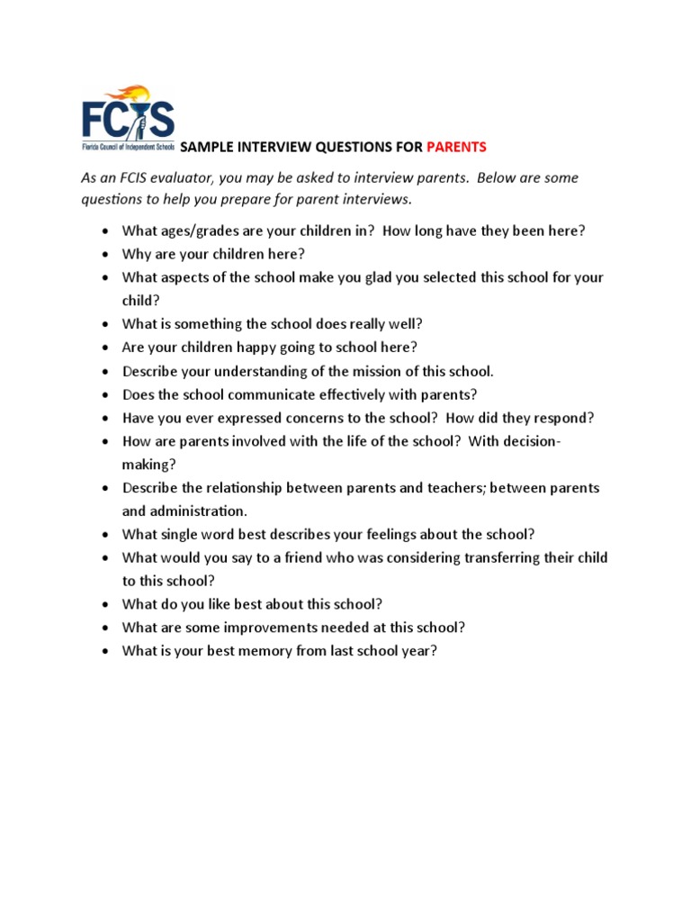 Sample Interview Questions For Parents | PDF