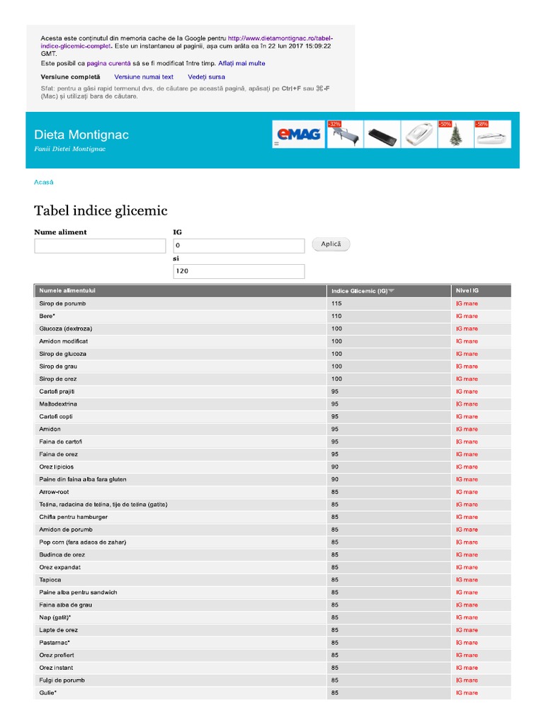 Tabel Indice Glicemic - Dieta Montignac | PDF