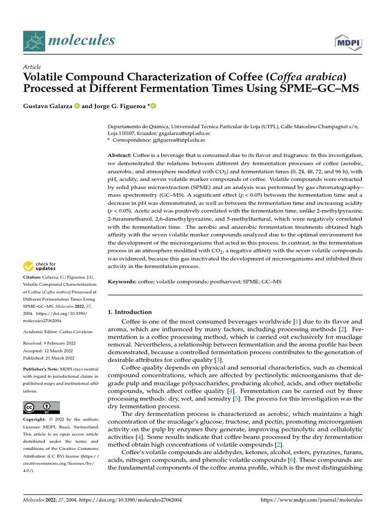 Volatile Compound Characterization of Coffee (Coffea Arabica) Processed at Different ...