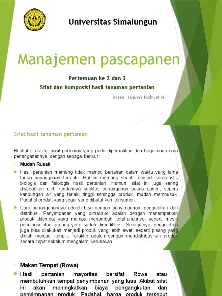 Pertemuan 2 Dan 3 Sifat Dan Komposisi Hasil Tanaman Pertanian PDF