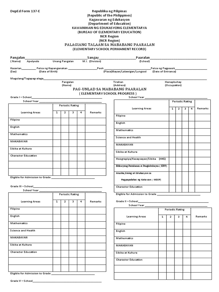 Dokumen - Tips Deped Form 137 e | PDF | Social Institutions