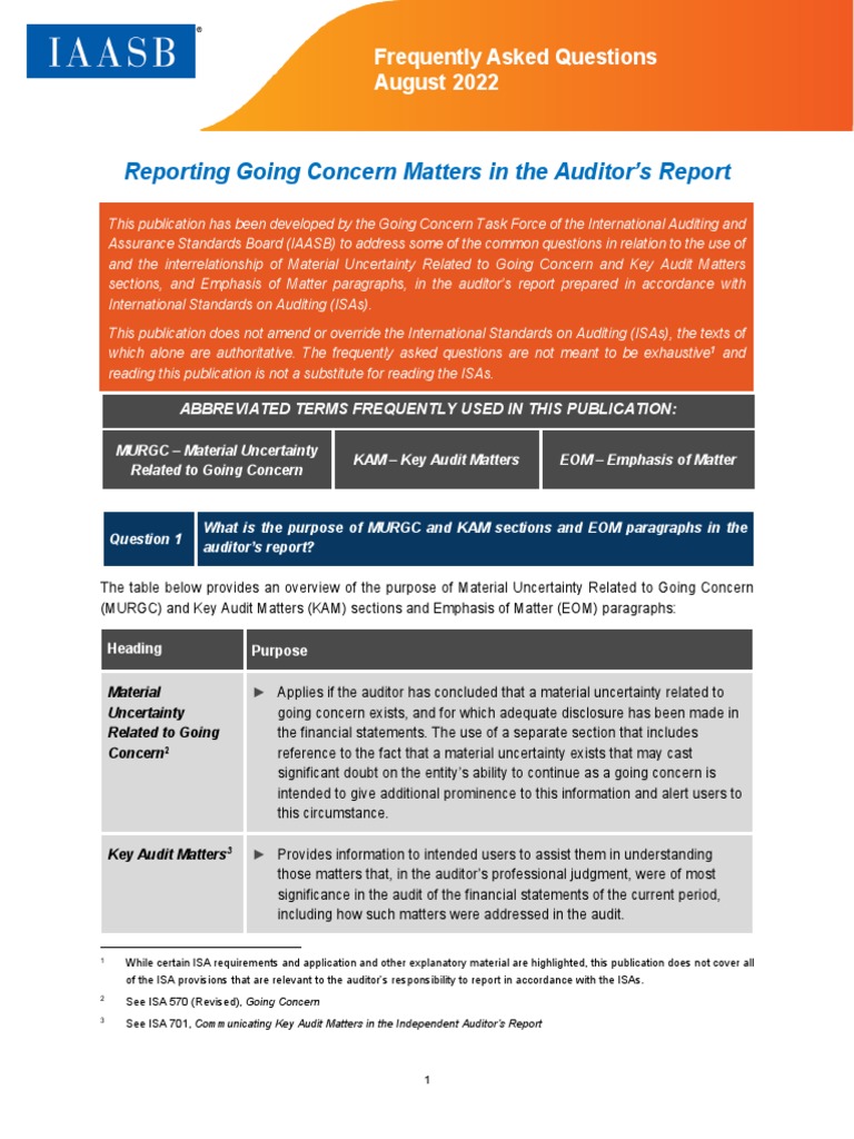 IAASB Going Concern Frequently Asked Questions | PDF | Going Concern ...
