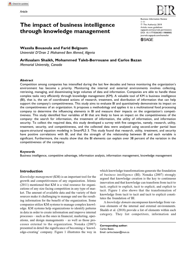 The Impact of Business Intelligence and KM | PDF | Business ...