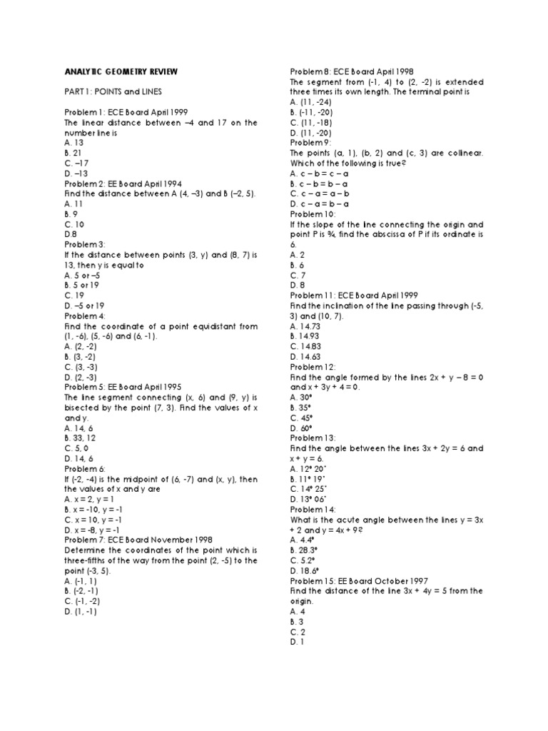 Analytic Geometry Review Pdf Ellipse Geometric Objects