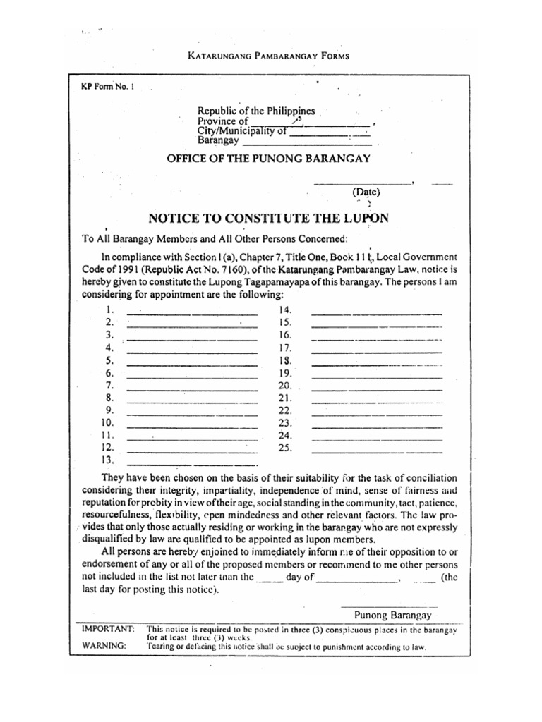 1 Notice To Constitute The Lupon | PDF