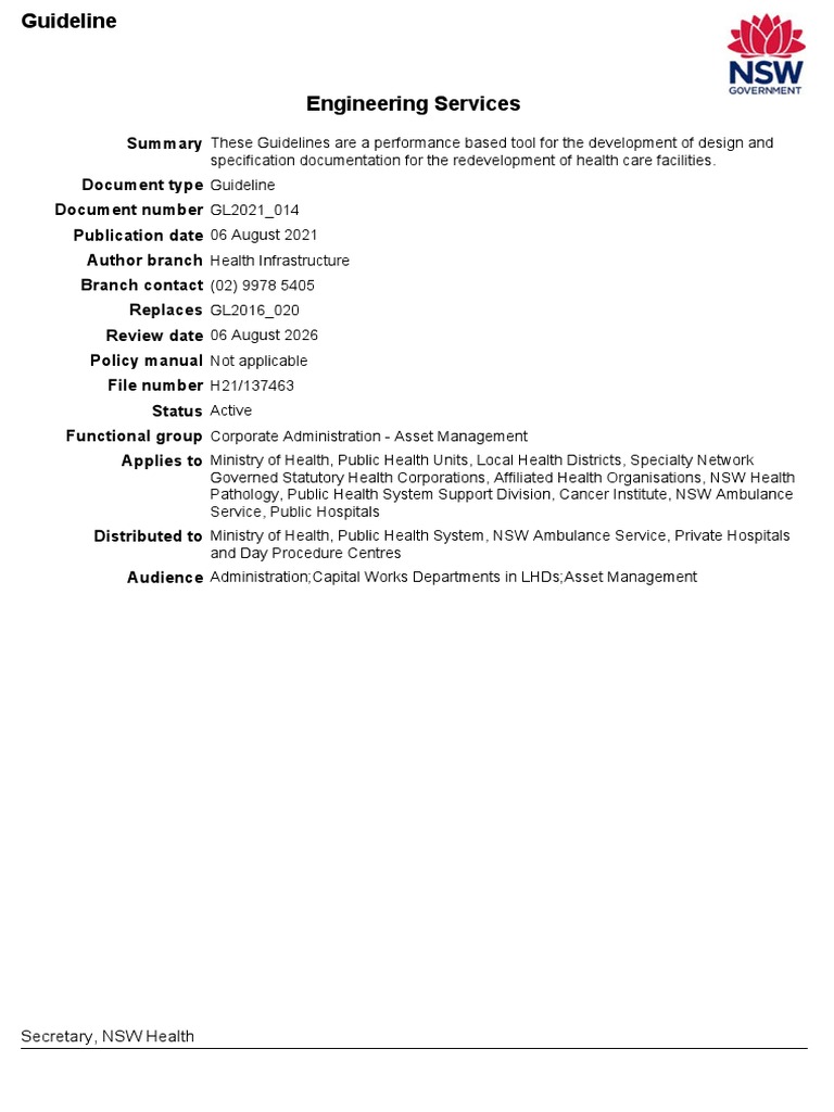 Engineering Services Guidelines NSW Health | PDF | Engineering ...