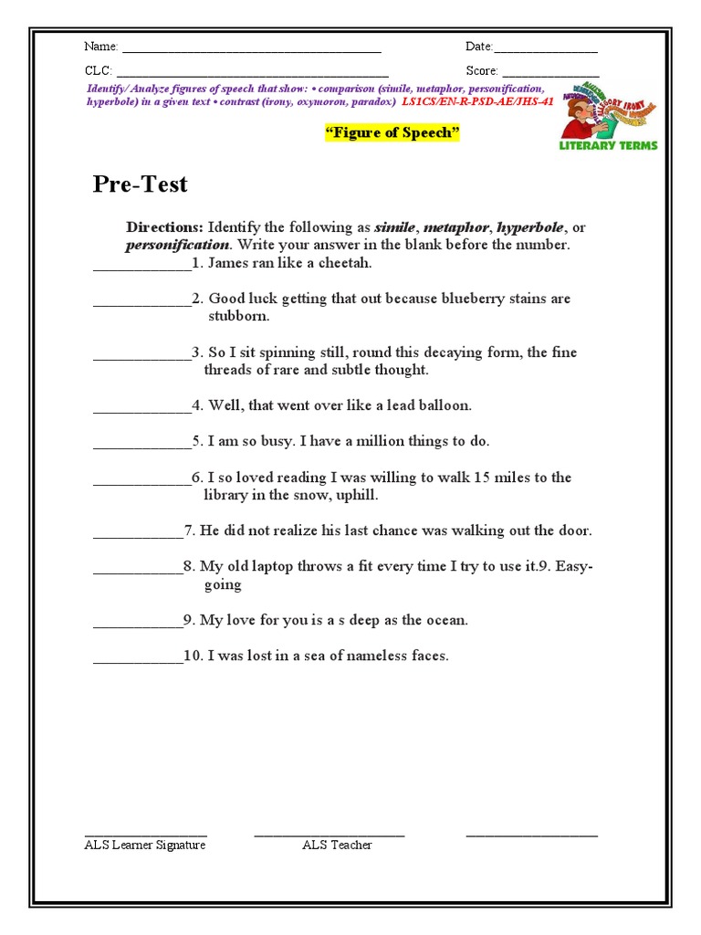 Grade 5 Figures of Speech Worksheet | PDF | Metaphor | Poetic Devices