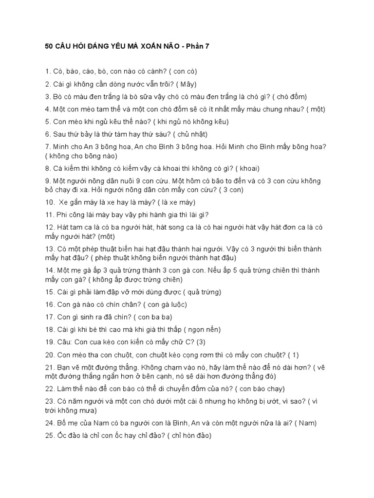 P6 - 50 CÂU HỎI XOẮN NÃO | PDF
