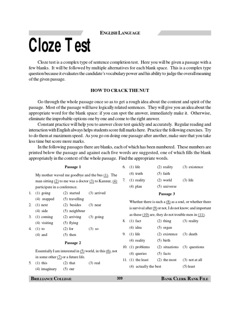 Cloze Test | PDF | Languages