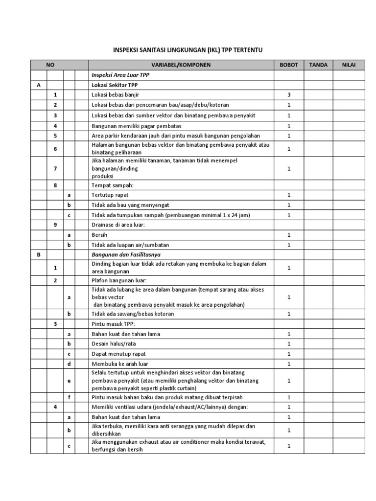 Formulir Inspeksi Sanitasi Lingkungan | PDF