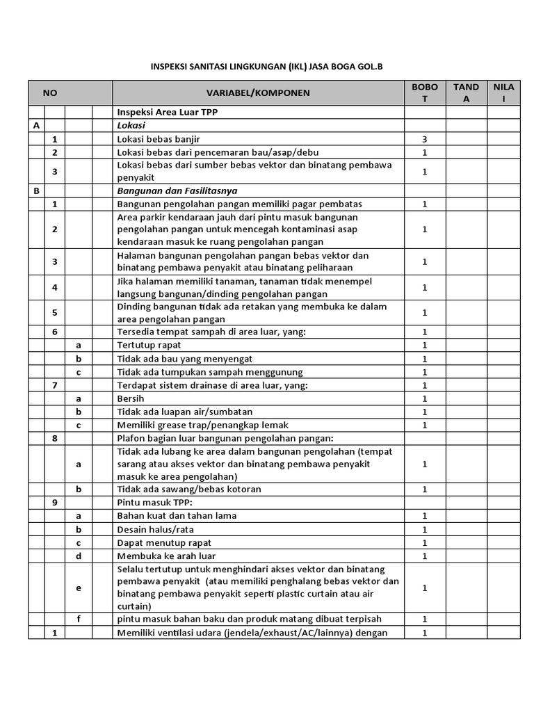 Formulir Ikl Jasa Boga Gol B | PDF