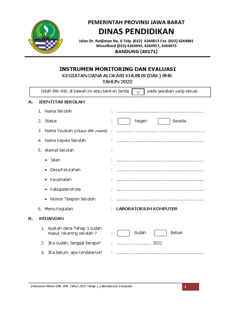 Instrumen Monev DAK SMK Tahap 1_LabKomputer | PDF