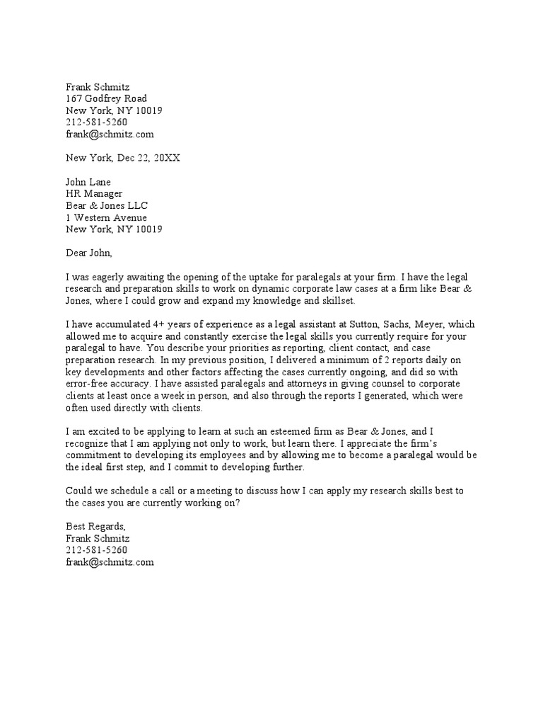 Paralegal Application to Bear & Jones | PDF
