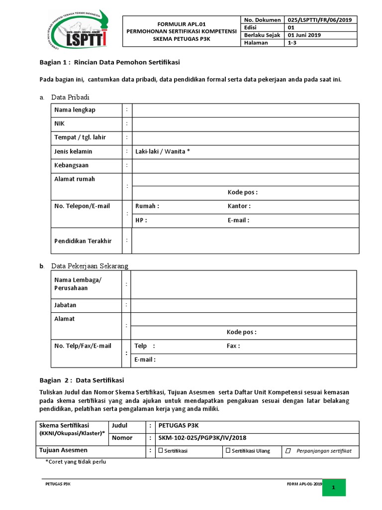 Form FR - Apl-01 PPPK | PDF