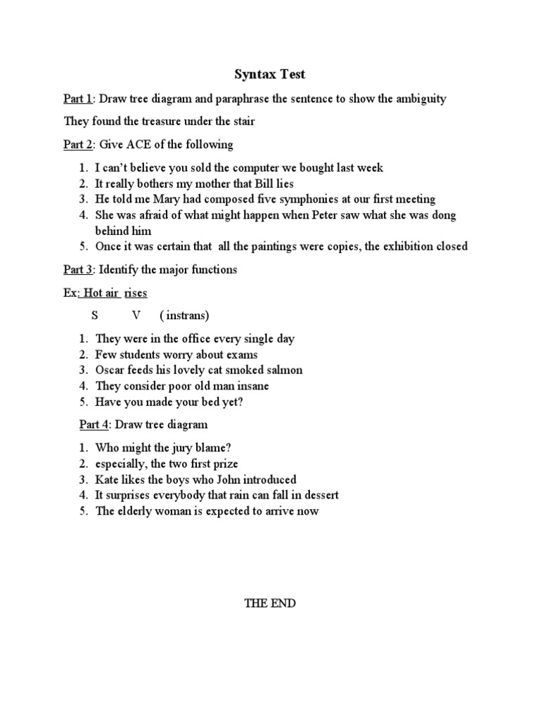 Syntax Mid Term Test 2022 | PDF