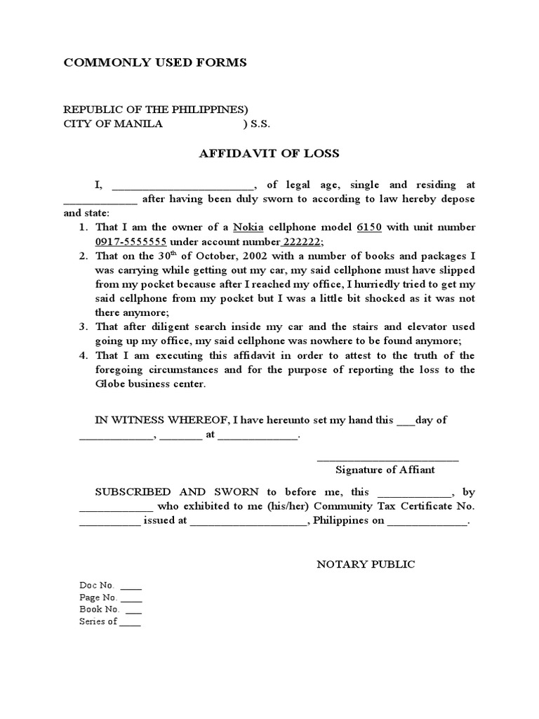 FORMS - Commonly Used | PDF | Affidavit | Security Guard
