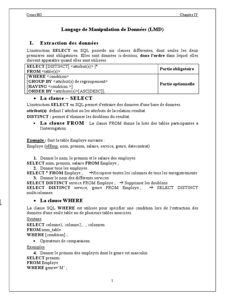 Chapitre 4 Ibd 2020 | PDF | SQL | Informatique
