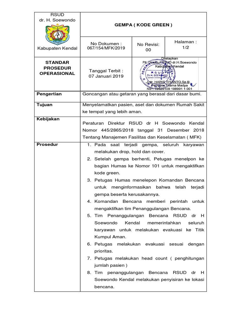 SPO Gempa Bumi (Code Green) | PDF