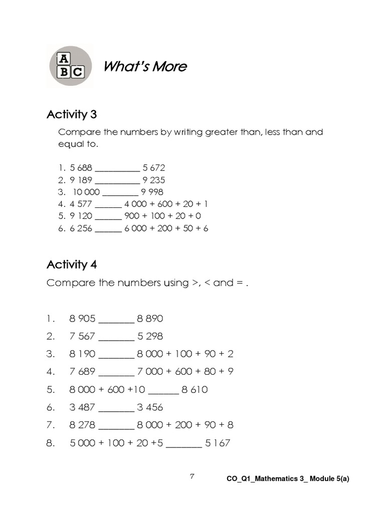 Comparing Numbers Up To 10 000 - v2 | PDF