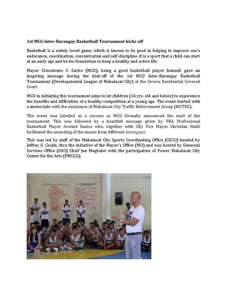1st MCG Inter-Barangay Basketball Tournament Kicks Off | PDF