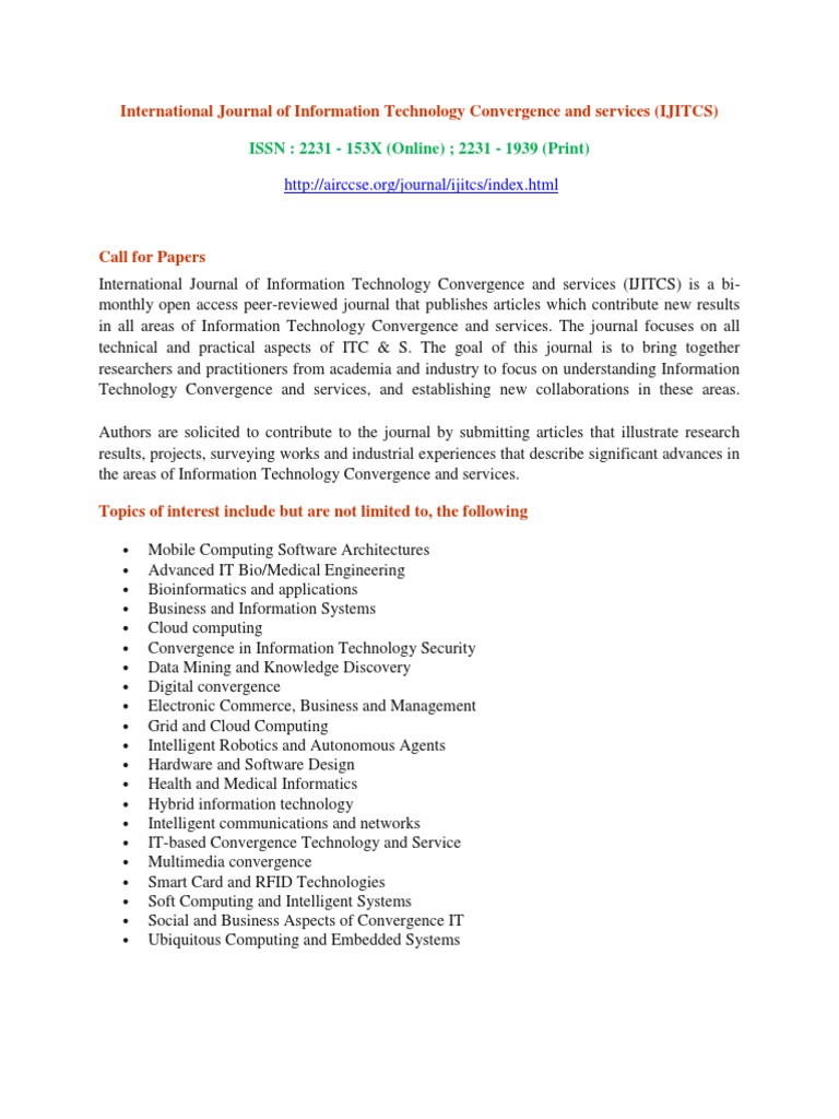 International Journal of Information Technology Convergence and Services (IJITCS) | PDF ...