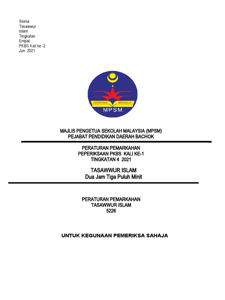 Skima Tassawur Islam TING 4 PPD BACHOK 2021 | PDF
