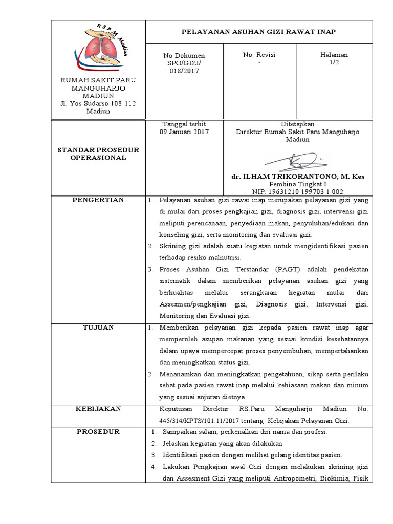 SPO Pelayanan Asuhan Gizi Ranap | PDF