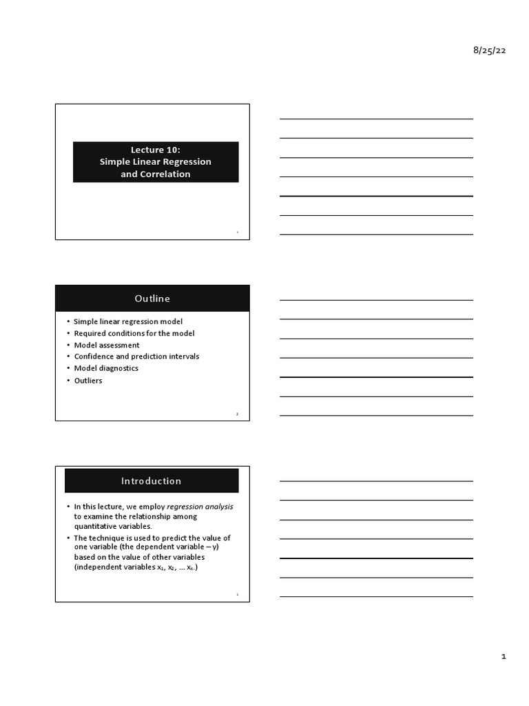 Bes Lecture 10 Simple Linear Regression Pdf Errors And Residuals Regression Analysis