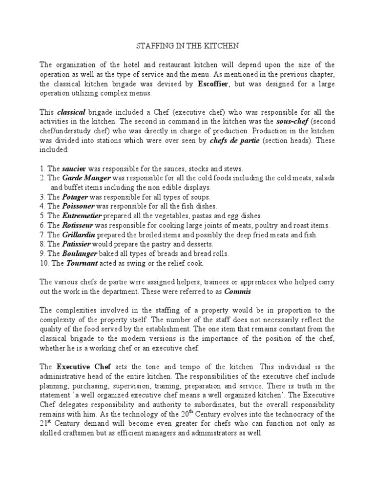 Chef Duties and Responsibilities Overview | PDF | Chef | Food And Drink ...