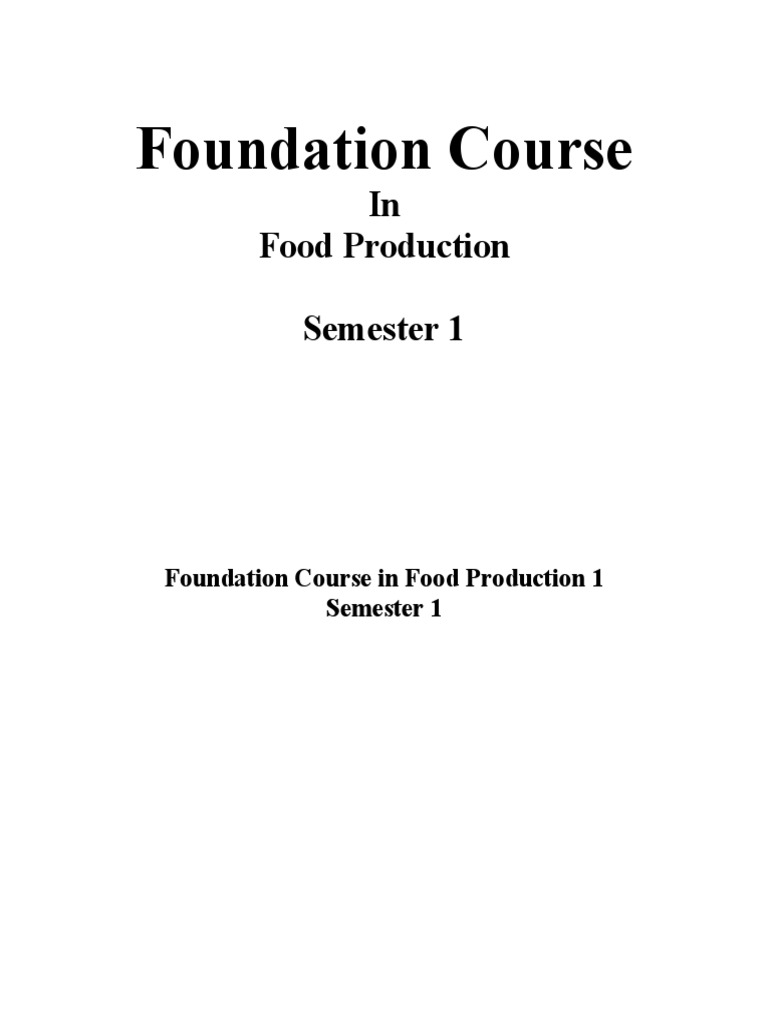 Foundation Course in Food Production 1 | PDF